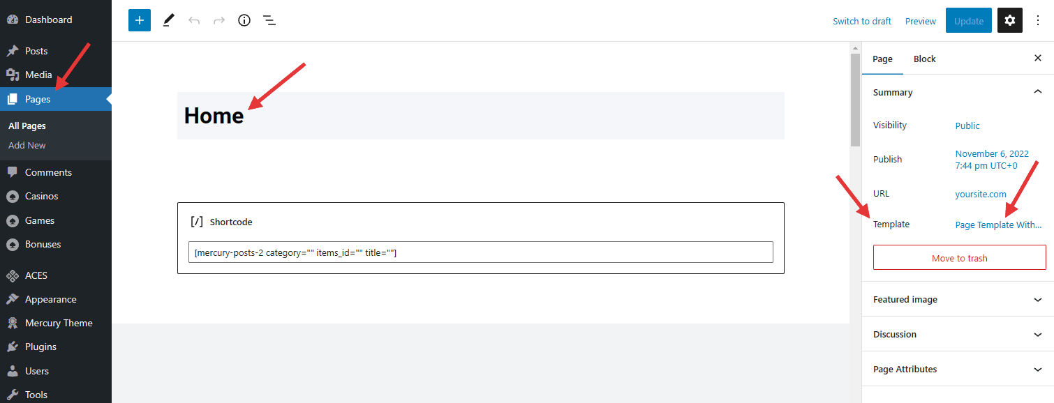 How to add/edit a homepage? - Mercury Theme