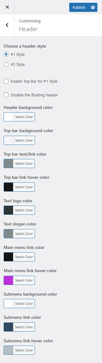 How to change the color scheme and layout style of the site header ...