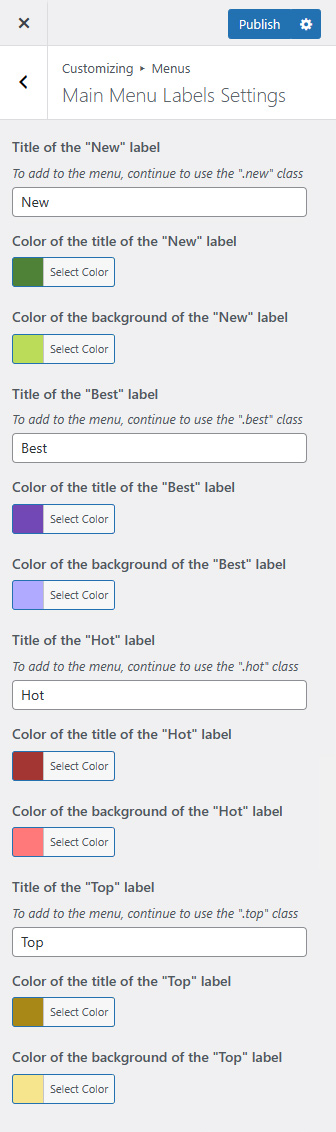 How to customize labels for the main menu items? - Mercury Theme